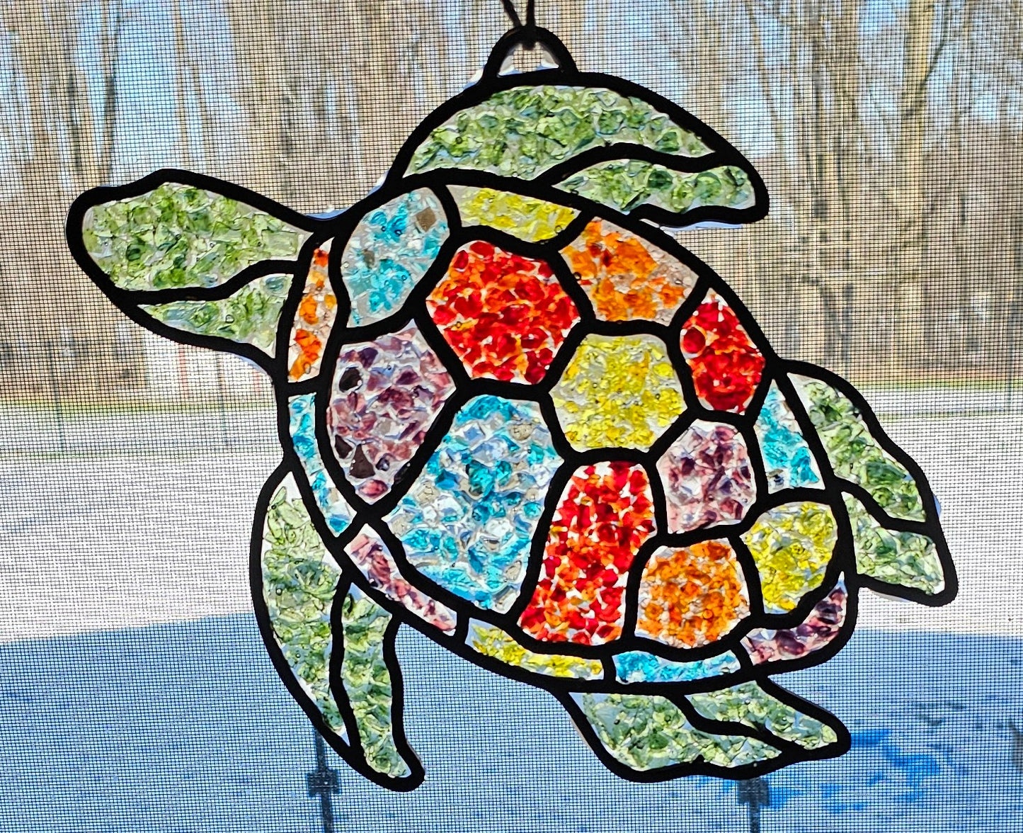 Turtle Wood Cut-Out Crushed Stained Glass & Resin Art Kit (Green Head ...